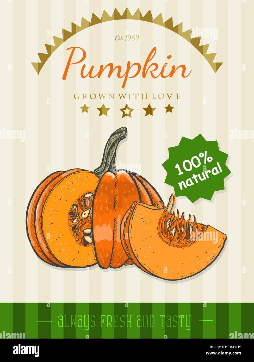 Vector poster with a pumpkin in a sketch style. Vector illustration for ...