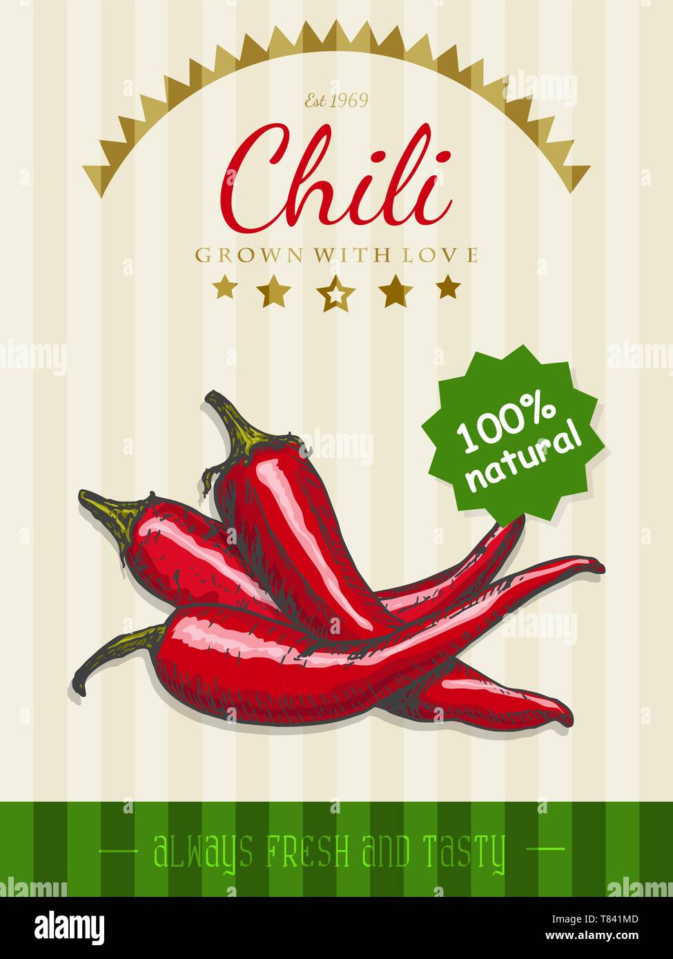 Vector poster with a chili in a sketch style. Vector illustration for ...