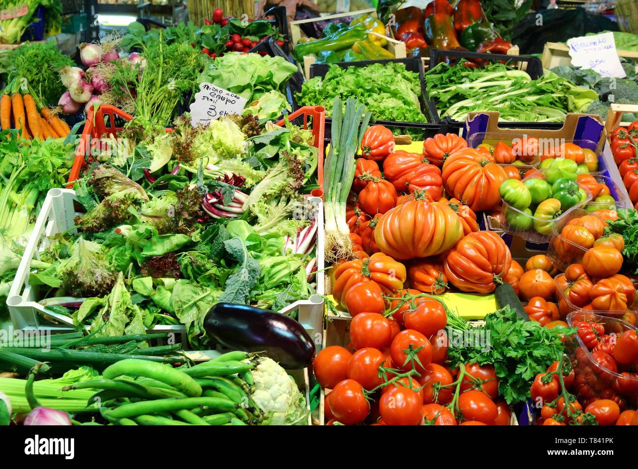 Vegetables and fruit at a grocery market in Florence, Italy Stock Photo ...
