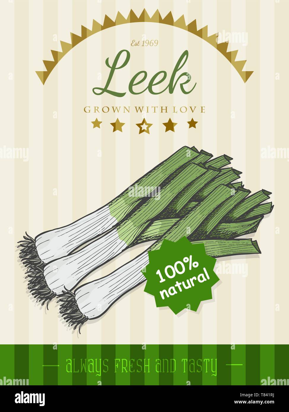 Vector poster with a leeks in a sketch style. Vector illustration for ...