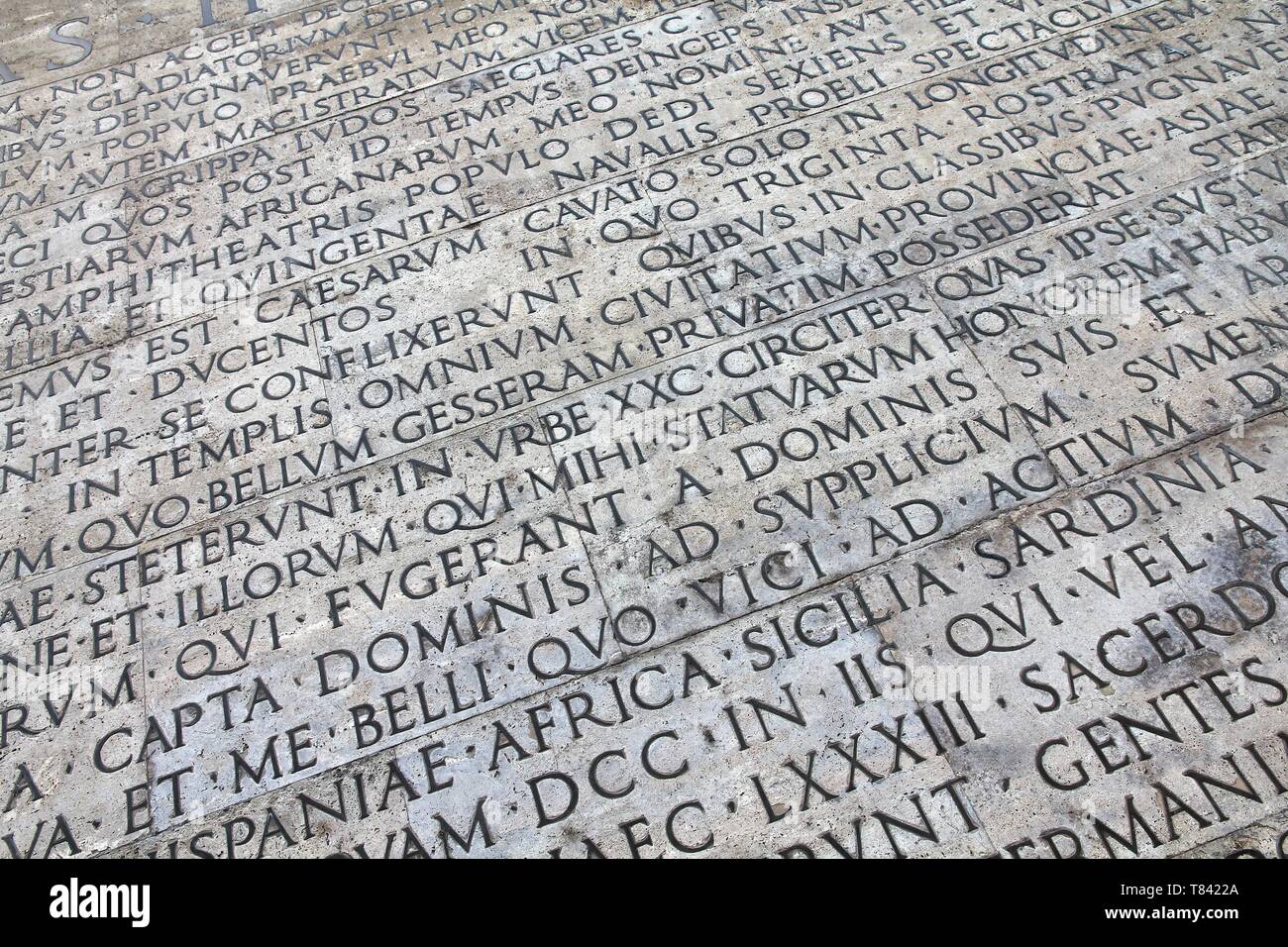 Rome, Italy. Latin inscriptions outside famous monument - Ara Pacis ...