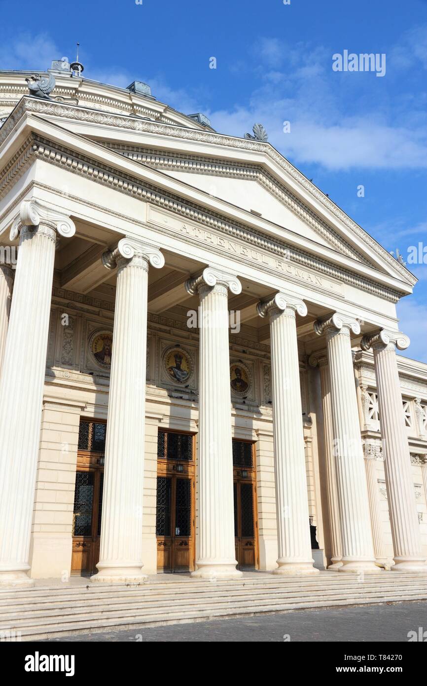 Bucharest, capital city of Romania. Romanian Atheneum, the main concert ...