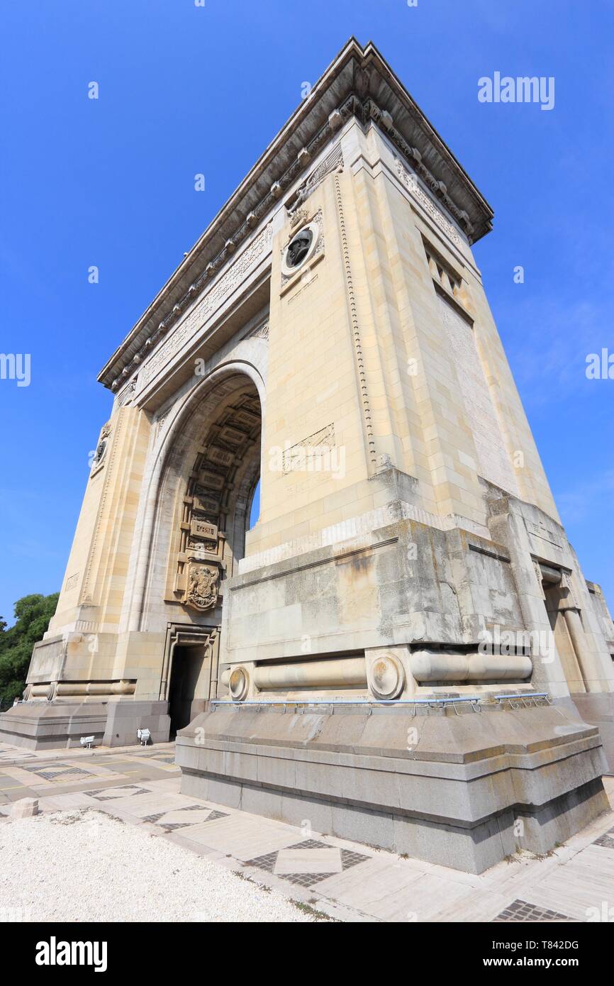 Bucharest, capital city of Romania. Arcul de Triumf - triumphal arch ...