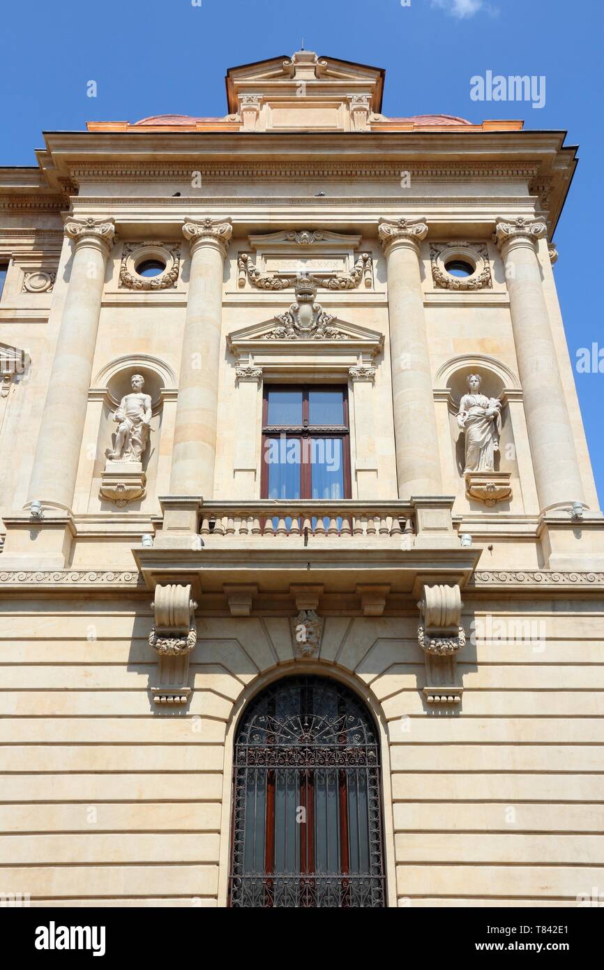 Bucharest, capital city of Romania. National Bank of Romania building ...