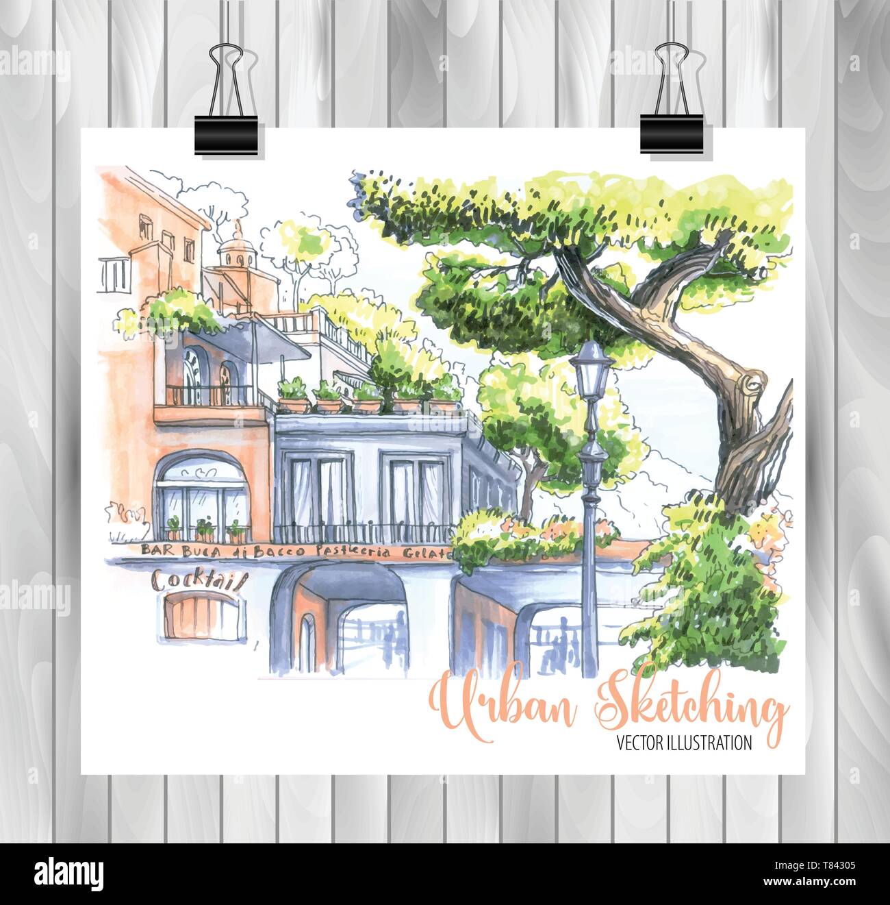 Hand drawn City Sketch for your design,Drawn in color ink or markers on ...