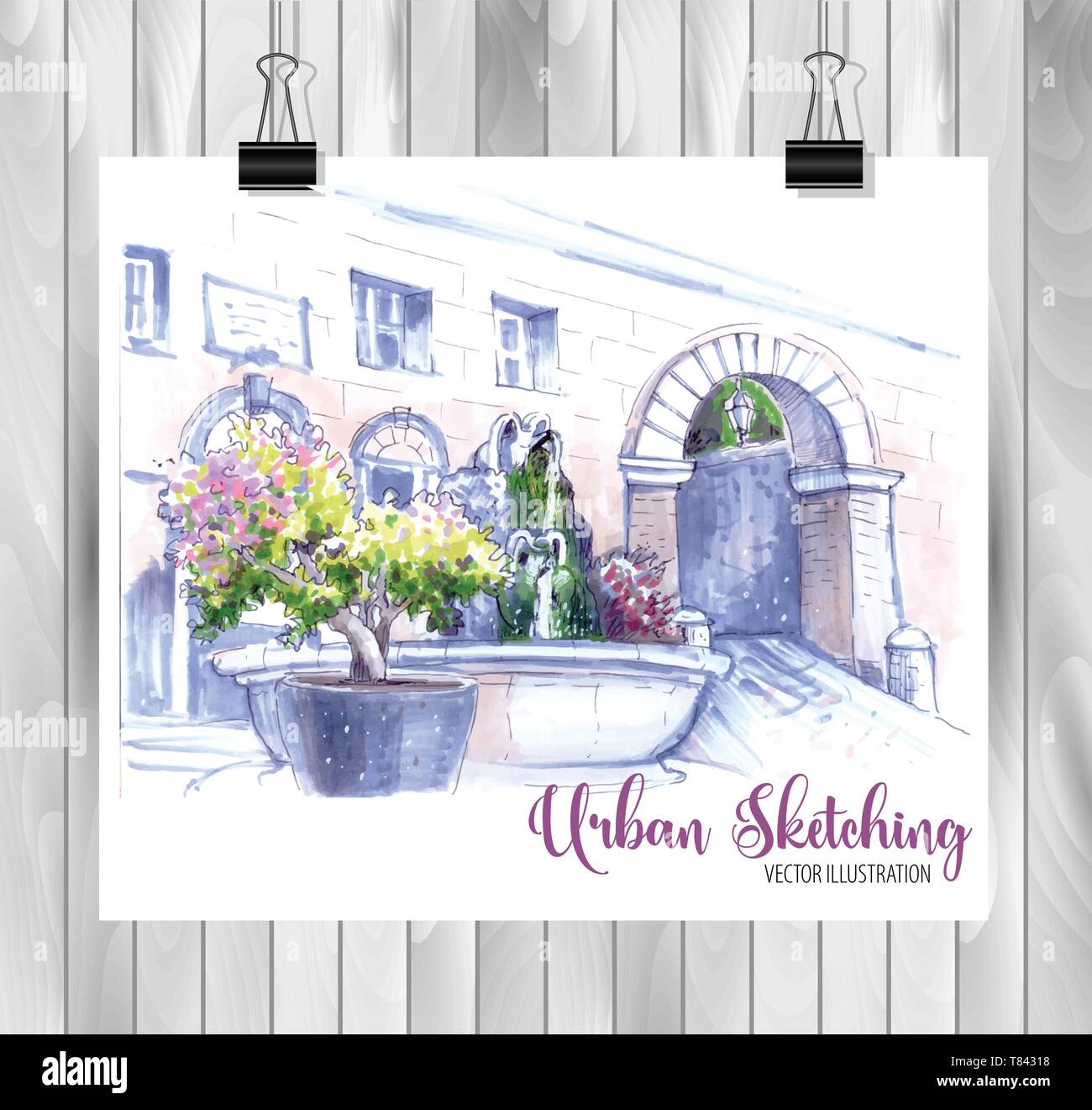 Hand drawn City Sketch for your design,Drawn in color ink or markers on ...