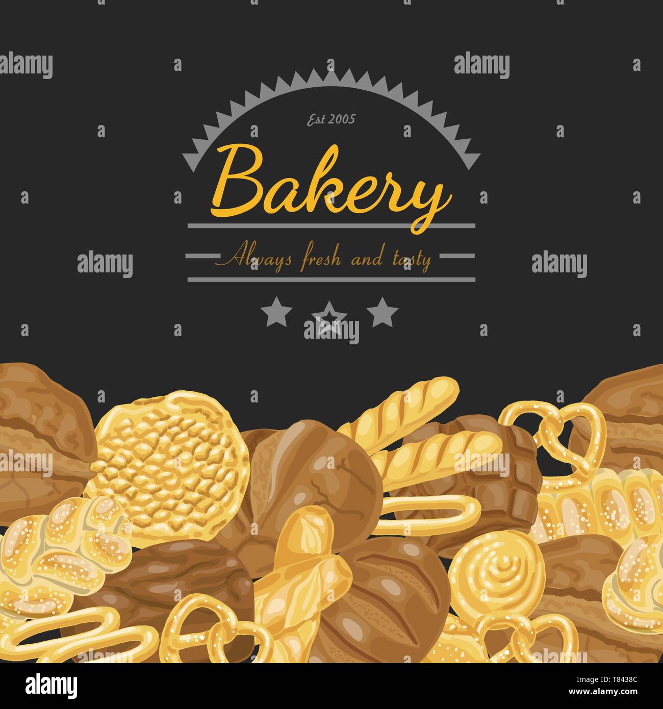 Vector background with various bakery products. Vector illustration for ...