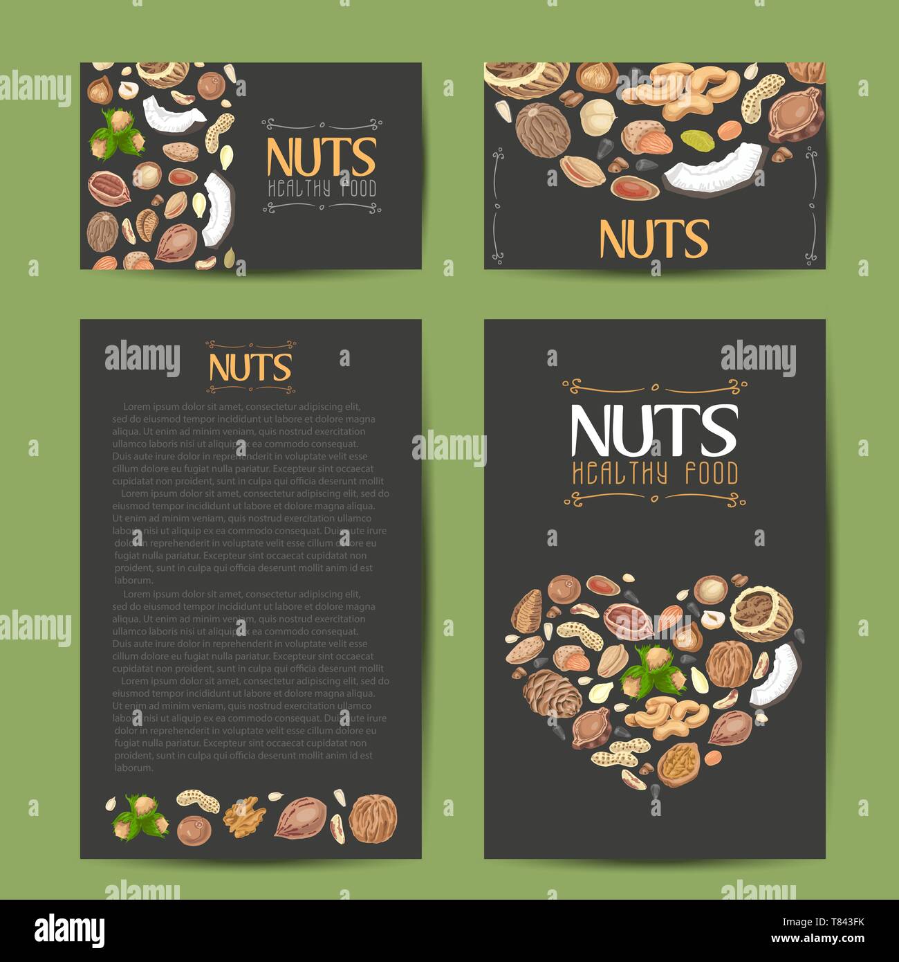 Set of vector cards with nuts and seeds. Vector illustration for your ...