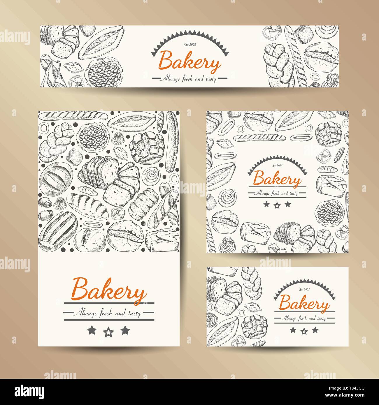 Set of vector cards with bakery products. Vector illustration for your ...