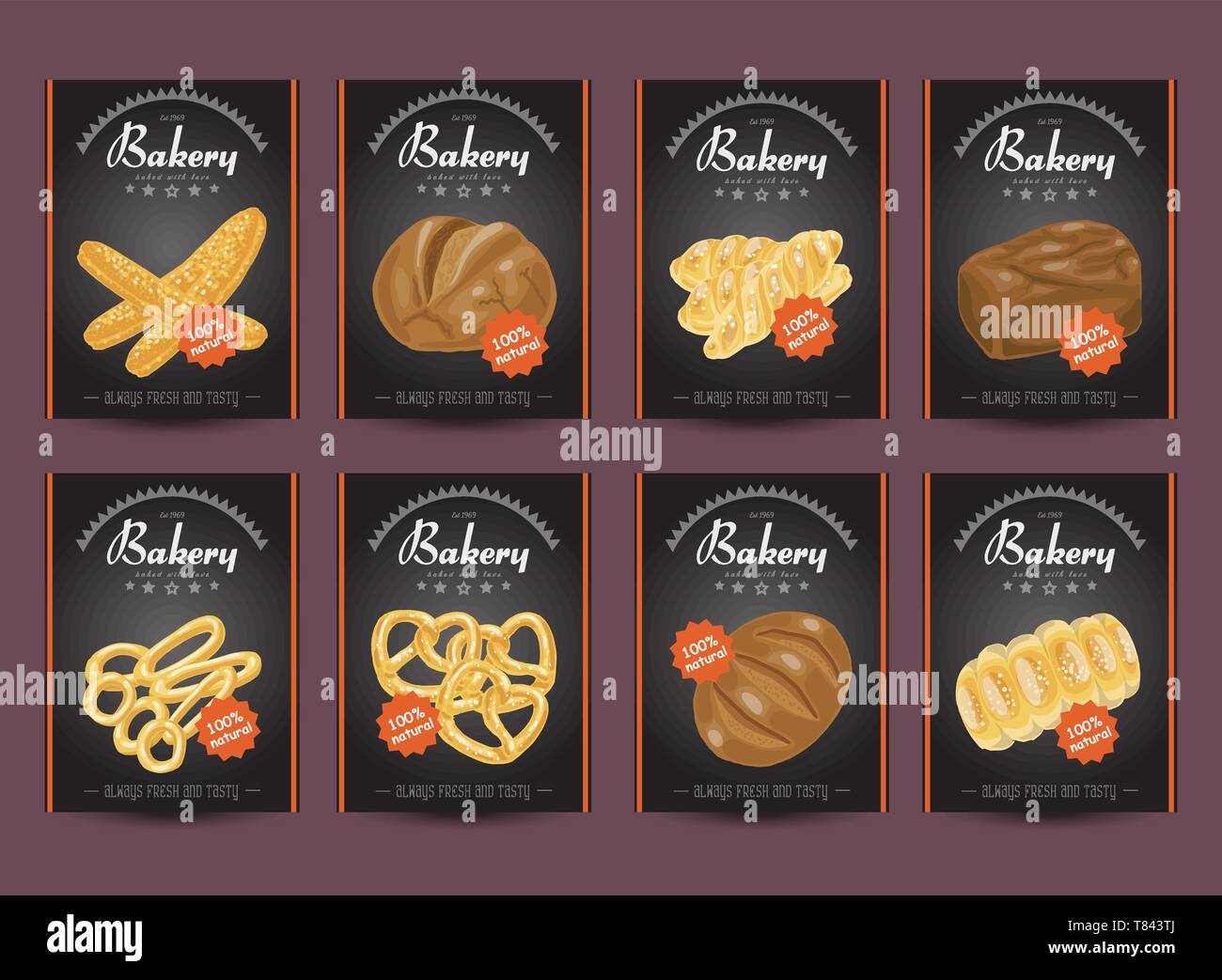 Collection of posters with various bakery products. Vector illustration ...