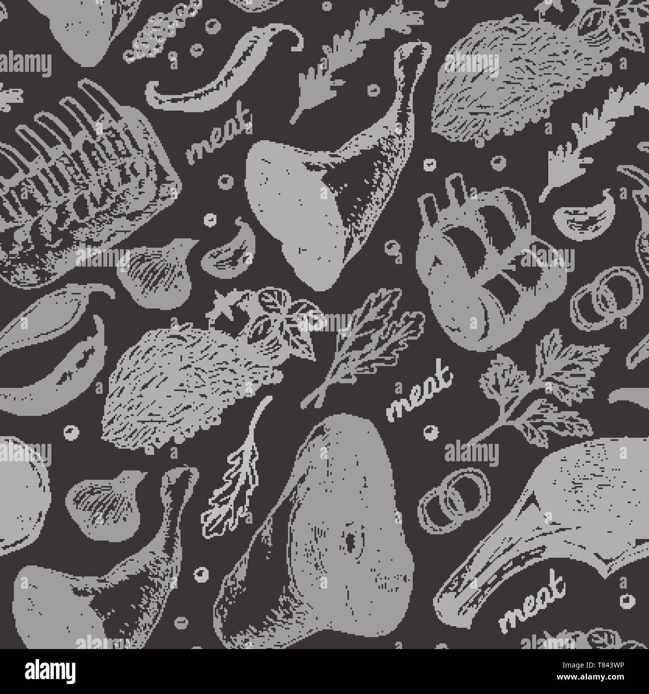 Seamless pattern with different meat products. Vector illustration for ...