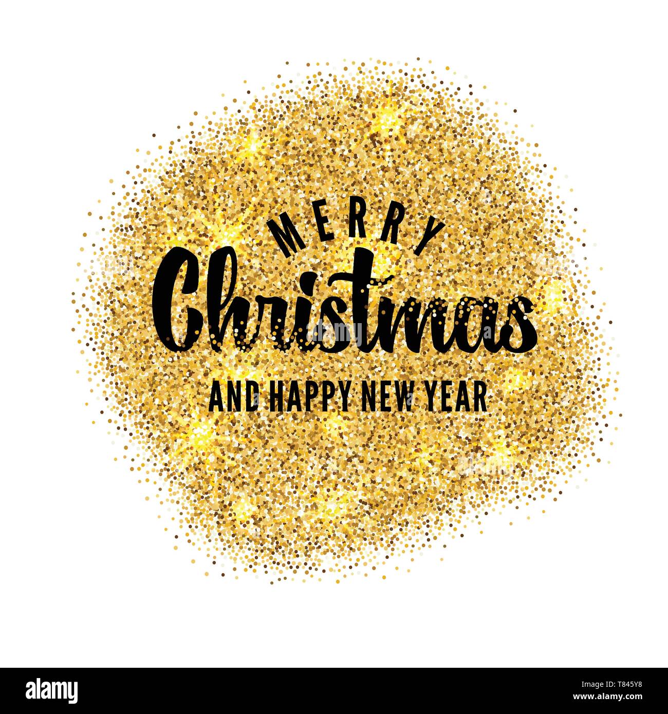 Merry Christmas gold glittering lettering design. Vector illustration ...