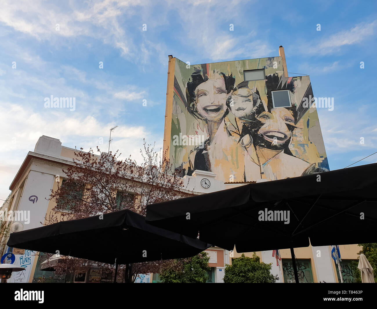 Athens, Greece - March 9, 2019: Huge graffiti on a building facade in ...
