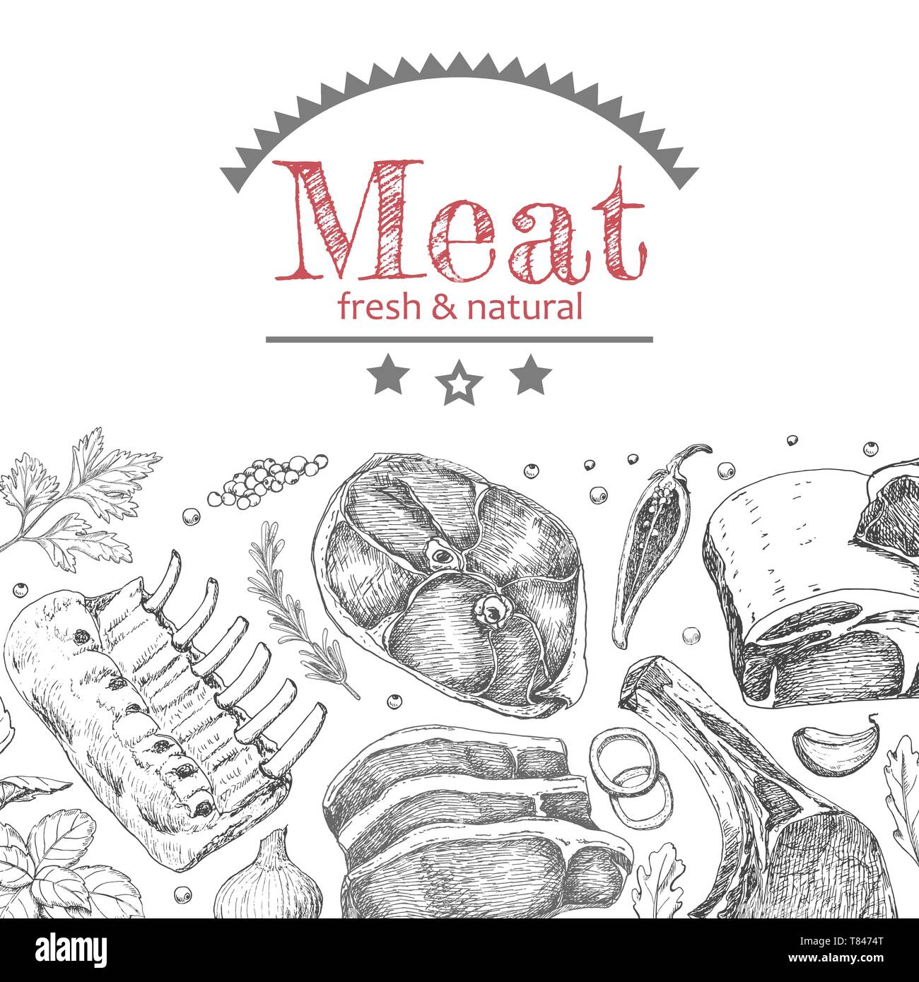 Background with different meat products. Vector illustration for your ...