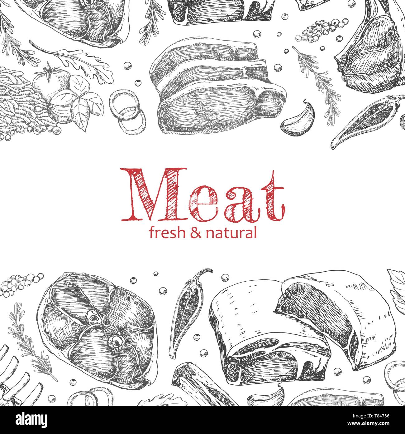 Background with different meat products. Vector illustration for your ...