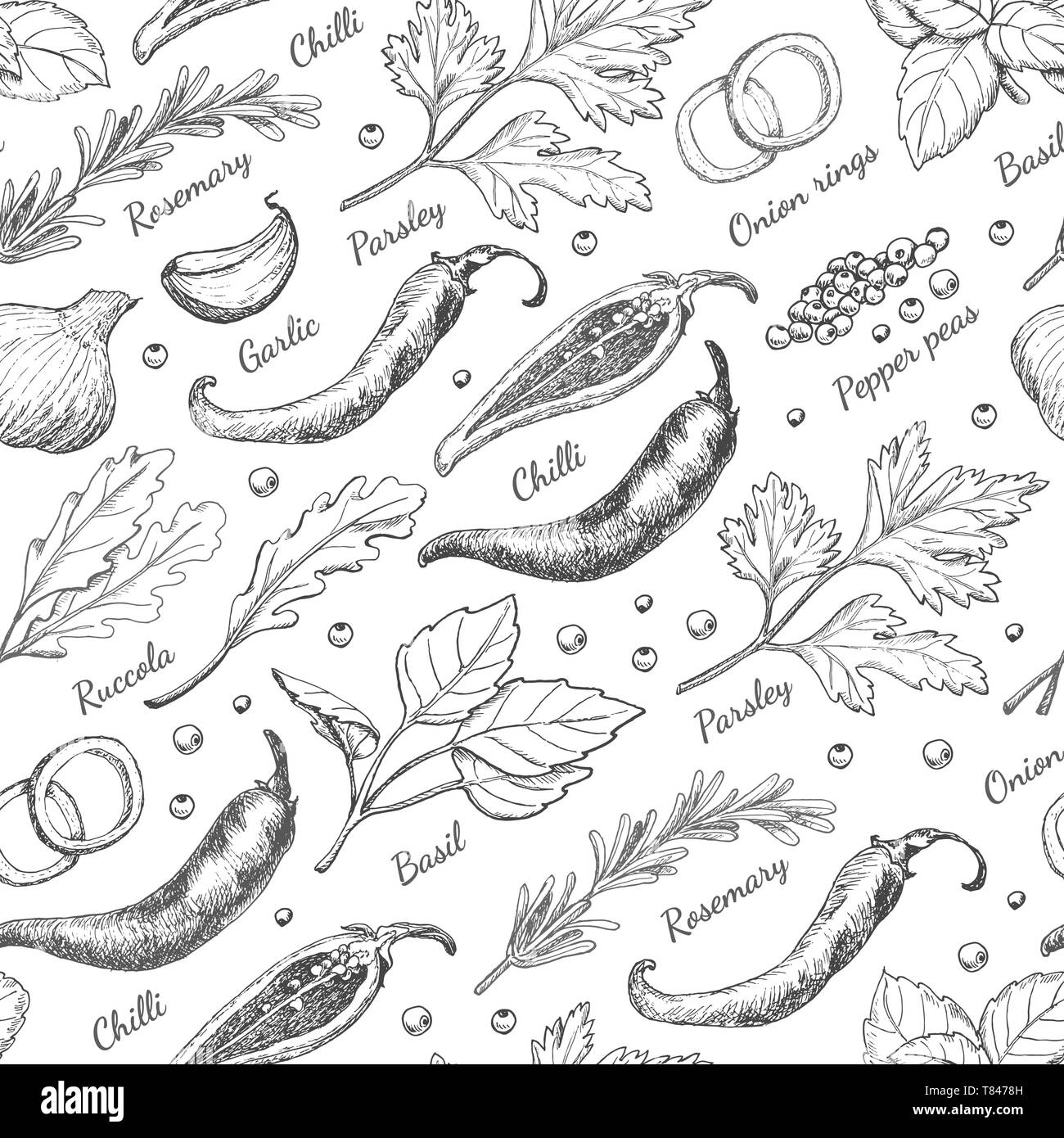 Seamless pattern with different spices. Vector illustration for your ...