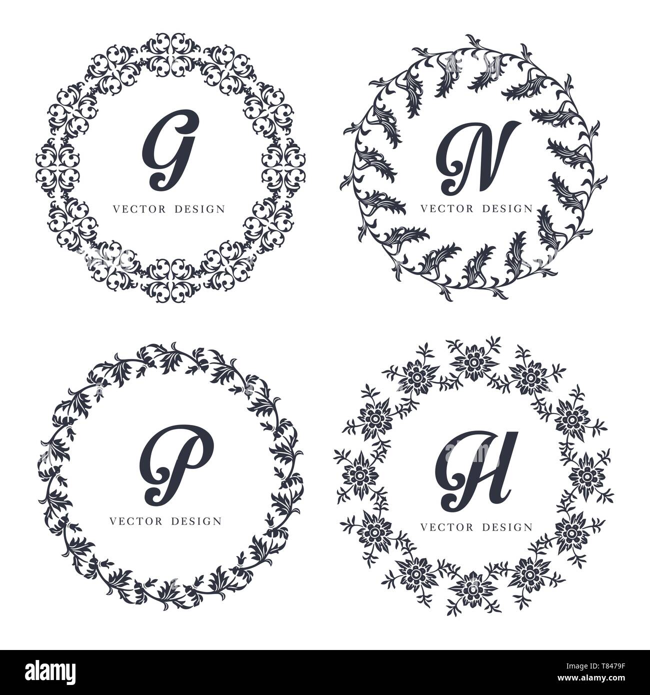 Vintage vector Set. Floral elements for design of monograms ...
