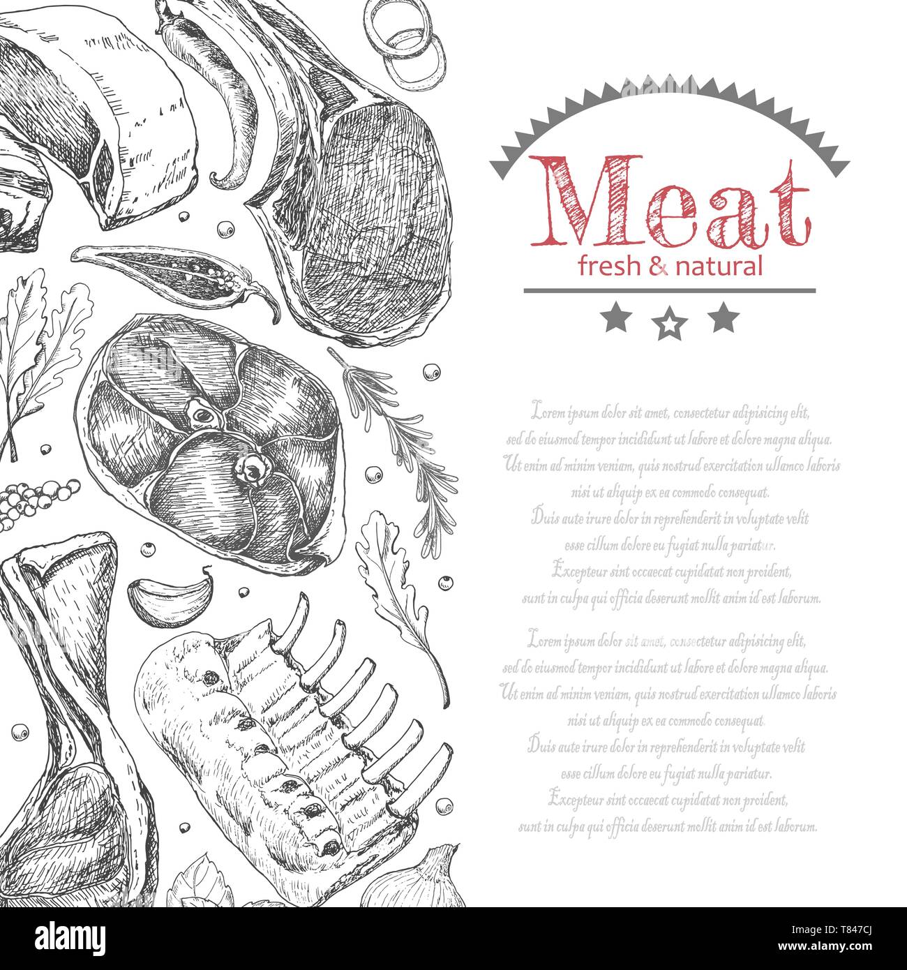 Background with different meat products. Vector illustration for your ...