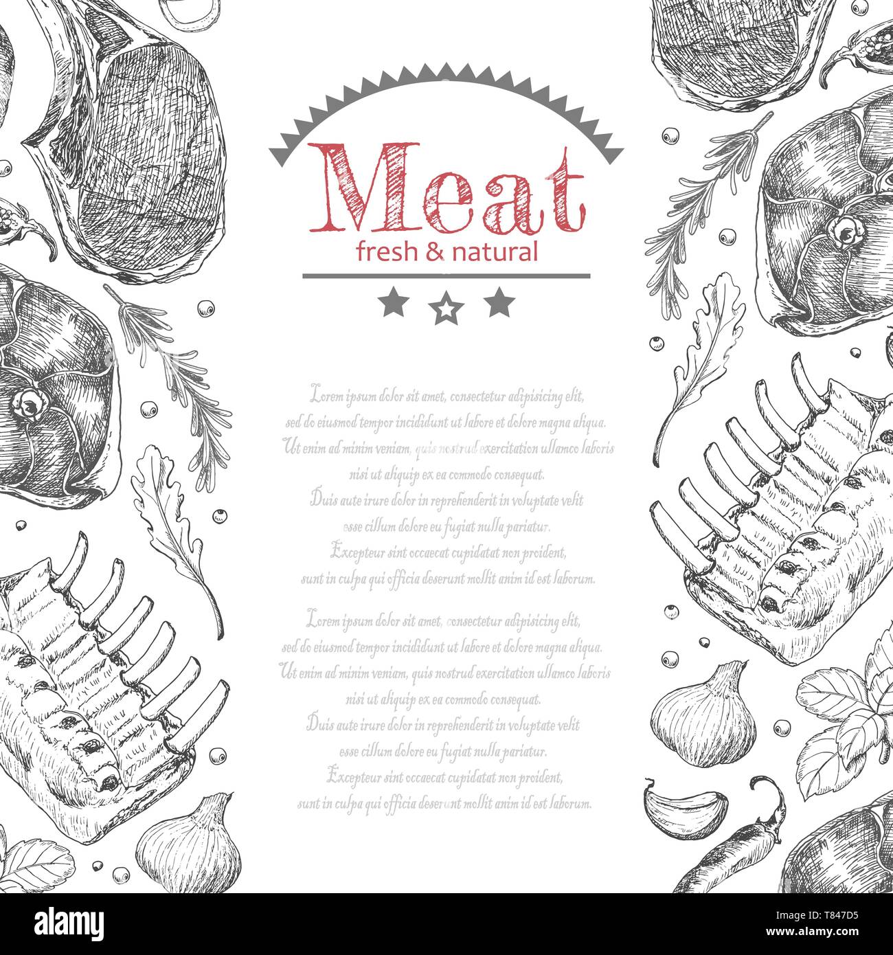 Background with different meat products. Vector illustration for your ...