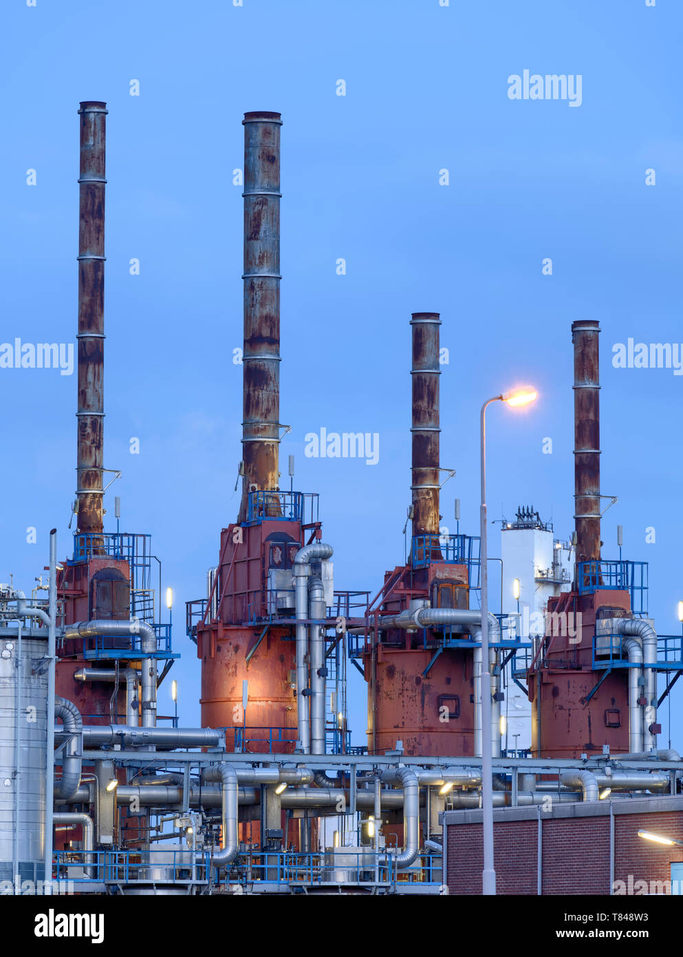 Chemical installation at dusk, Port of Rotterdam Stock Photo - Alamy