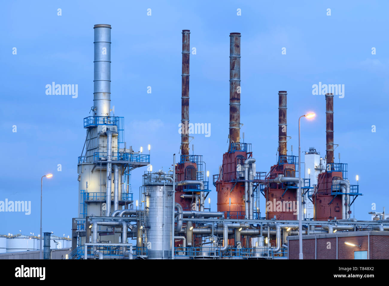Chemical installation at dusk, Port of Rotterdam Stock Photo - Alamy