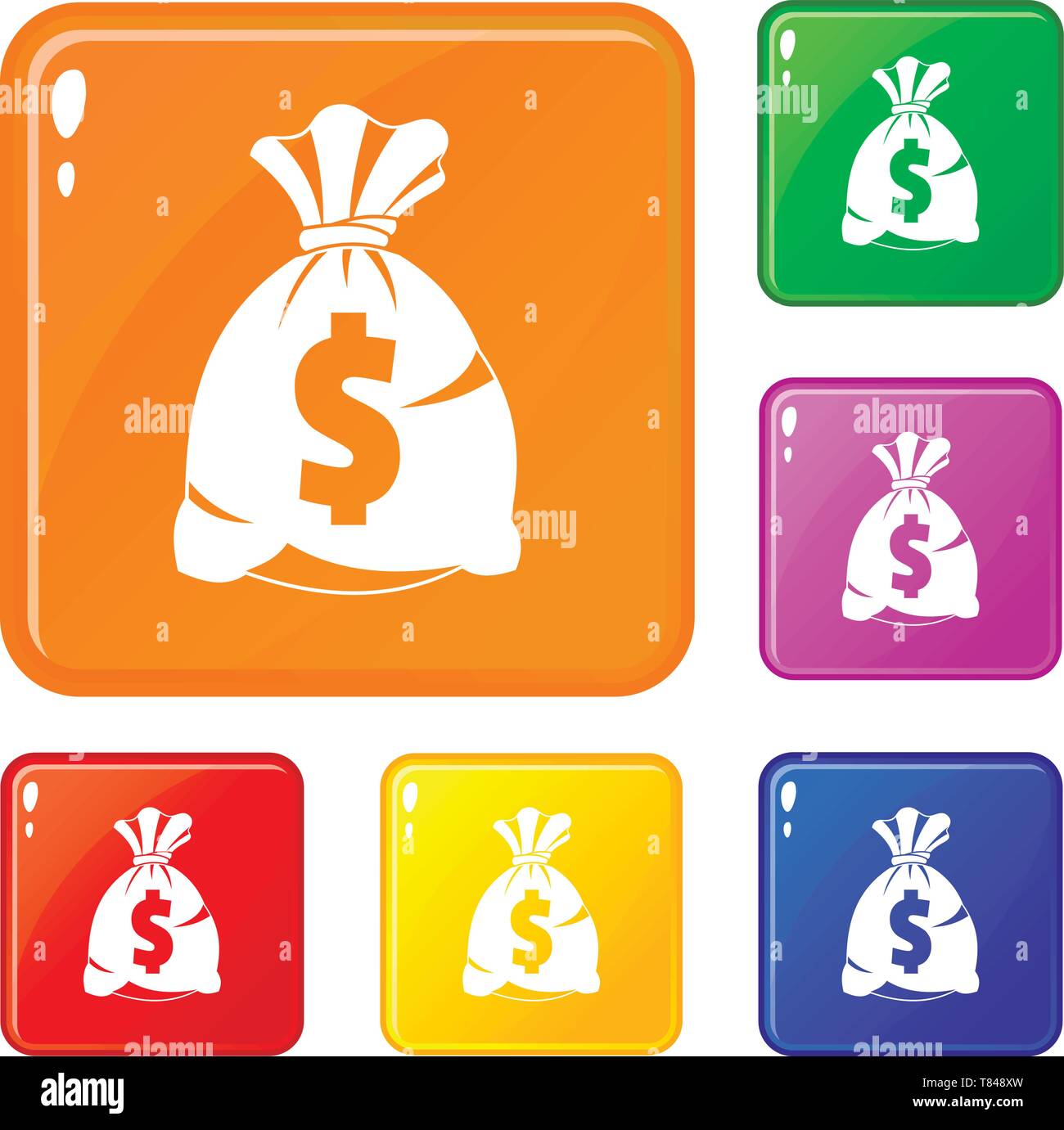 Money bag with US dollar sign icons set vector color Stock Vector Image ...