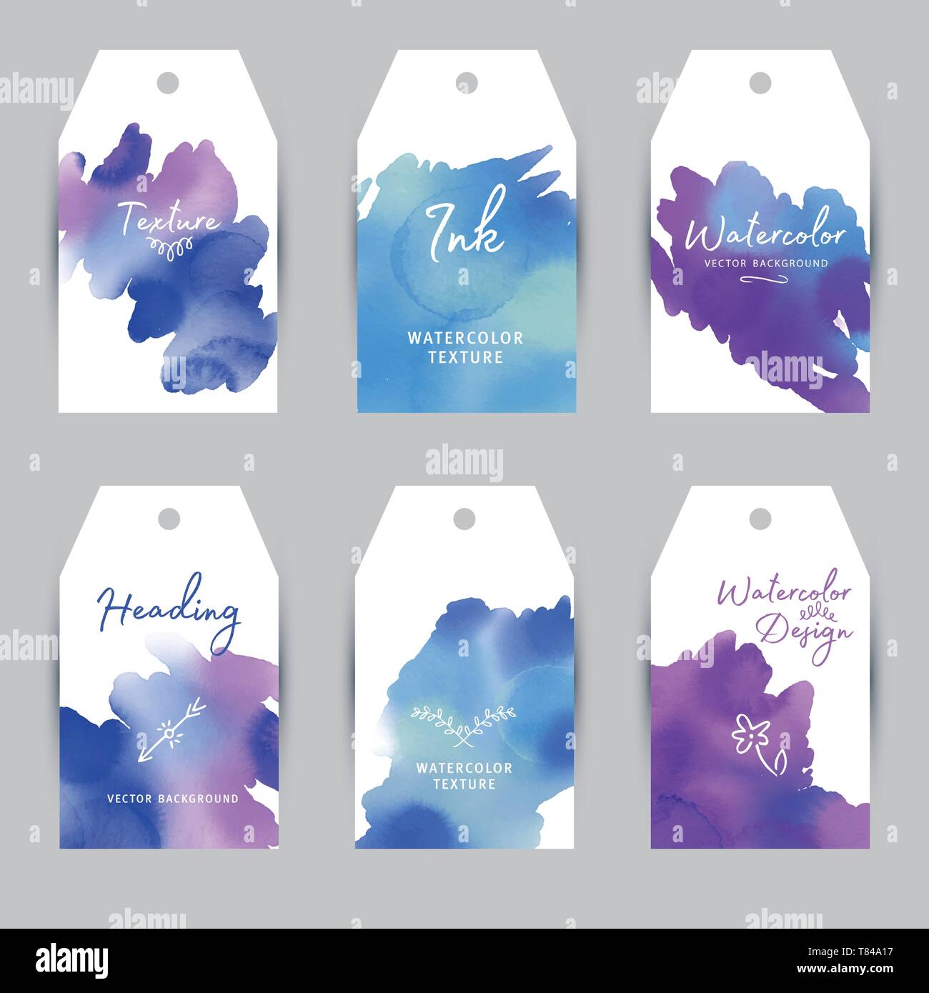 Set watercolor labels design elements, vintage frame handmade aquarelle ...