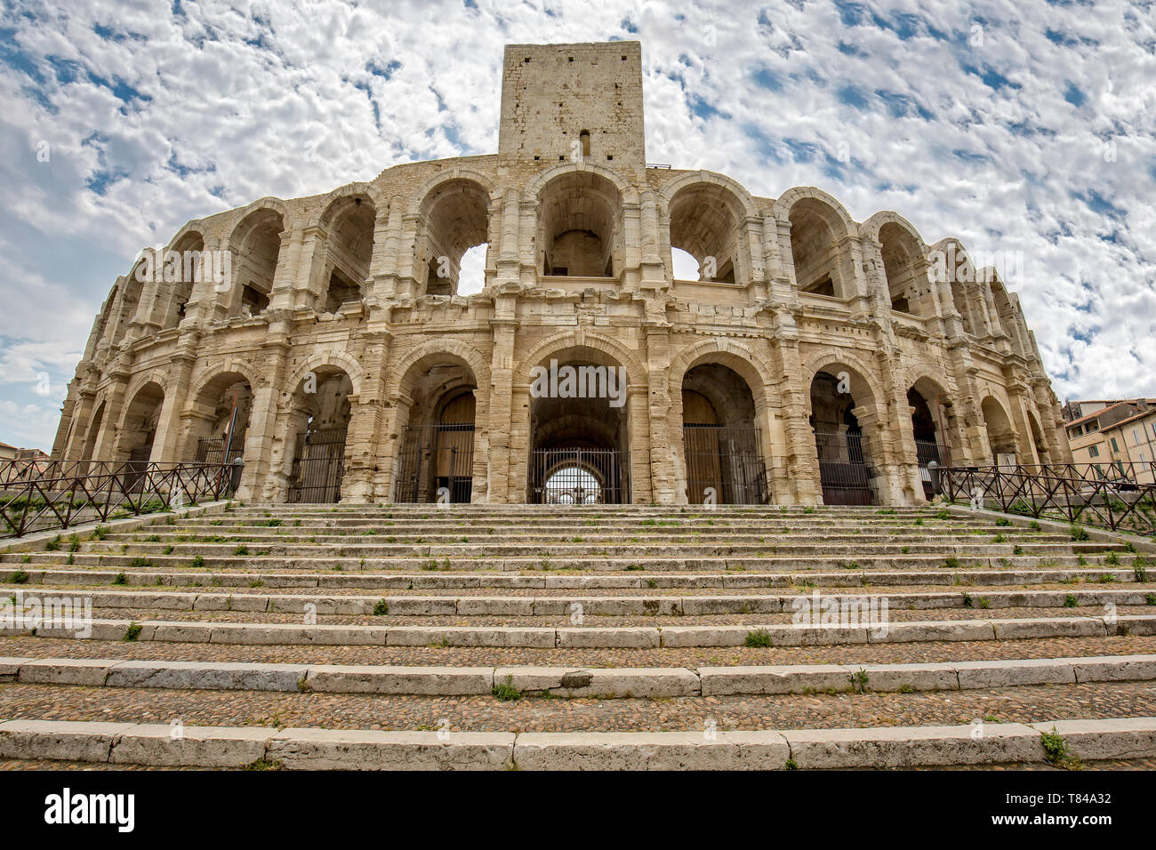 Ancient Roman arena in Arles - Arenes d' Arles. A view of the Roman Amphitheater of Arles ...