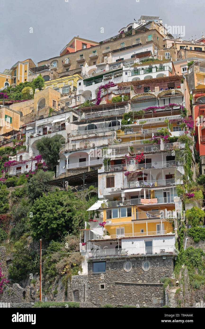 Cliff Houses in Positano Town at Amalfi Coast Italy Stock Photo - Alamy