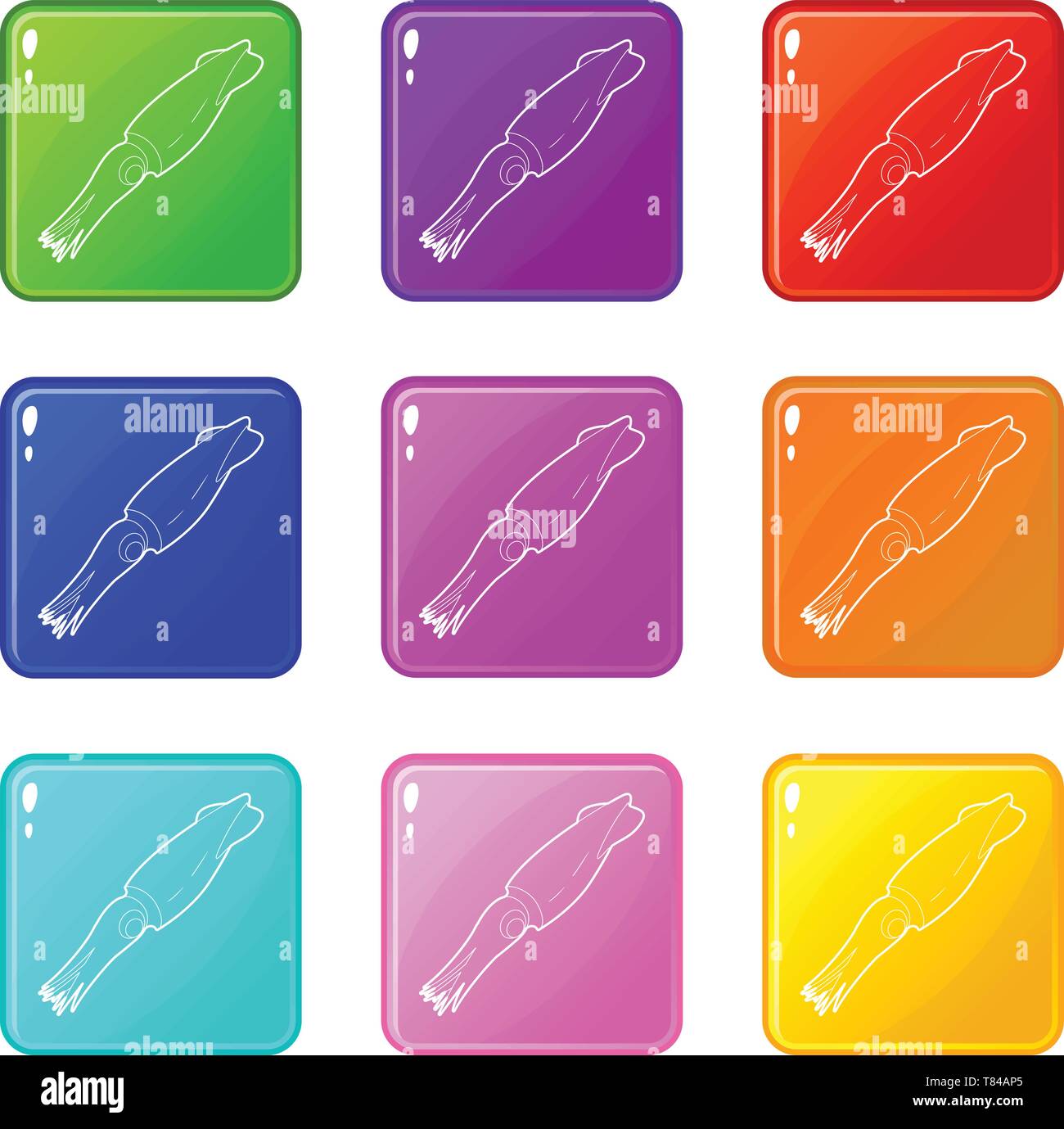 Squid icons set 9 color collection Stock Vector Image & Art - Alamy