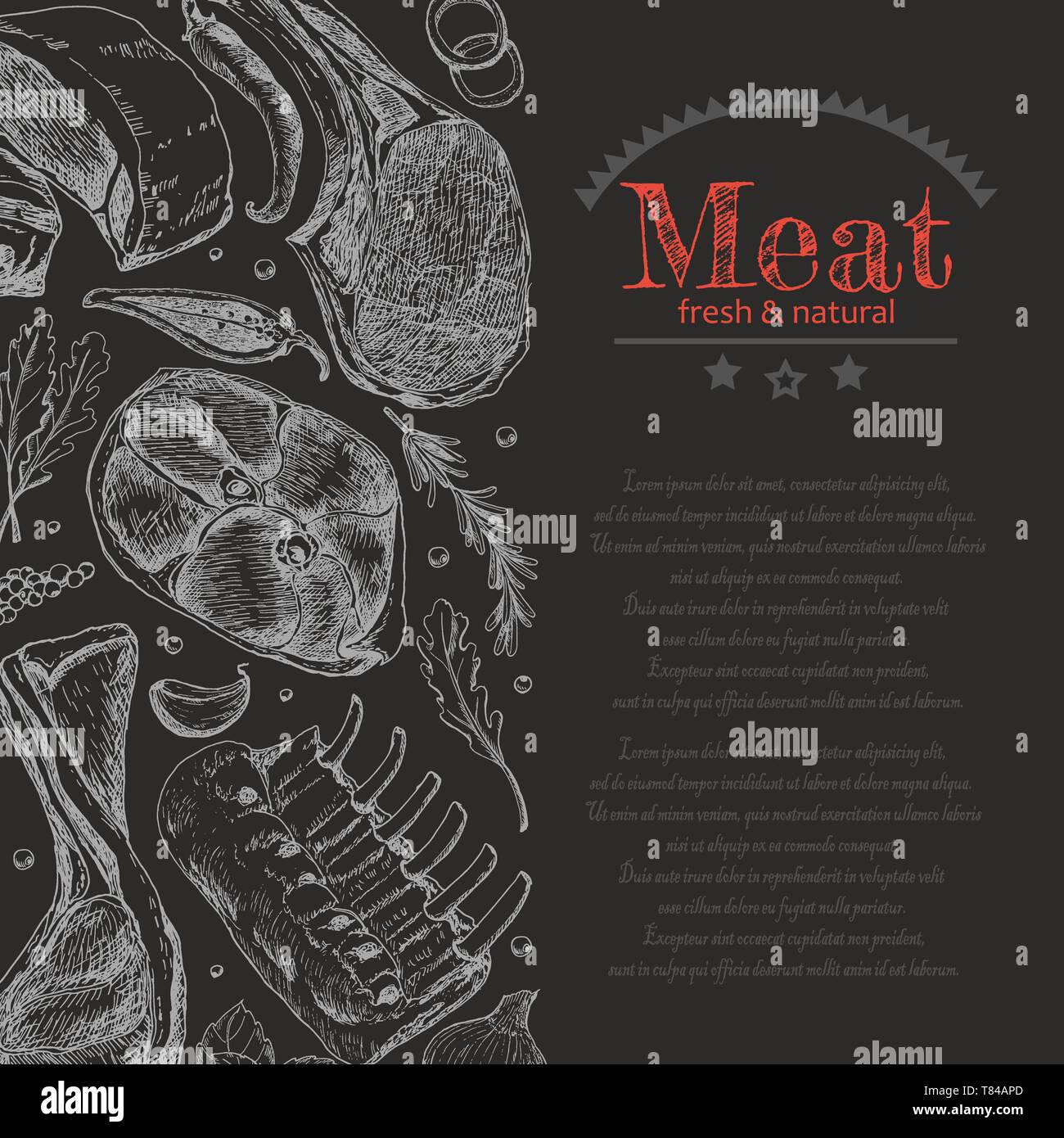 Background with different meat products. Vector illustration for your ...