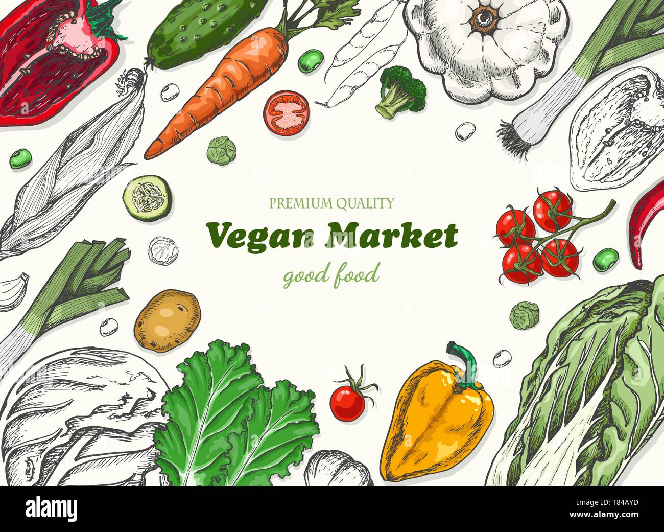Horizontal background with different vegetables. Organic food. Vector ...