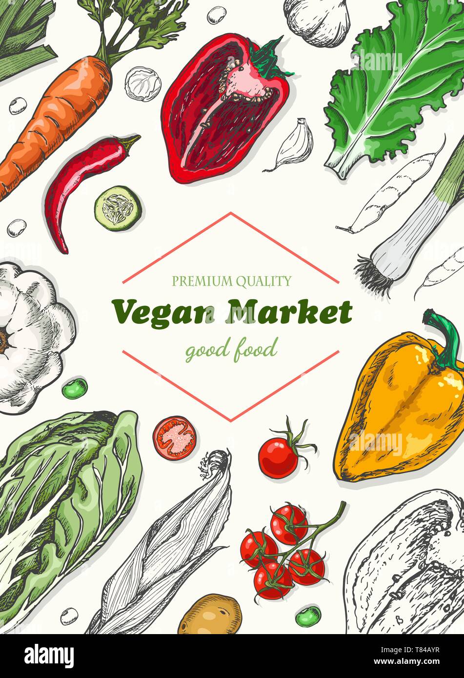 Vertical background with different vegetables. Organic food. Vector ...