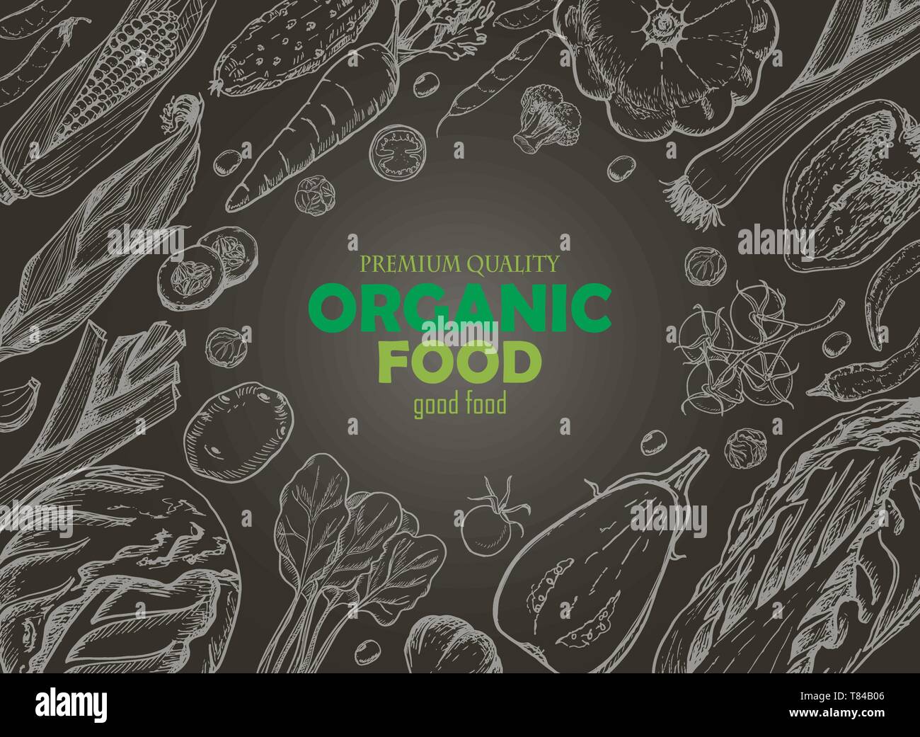 Horizontal background with different vegetables. Organic food. Vector ...
