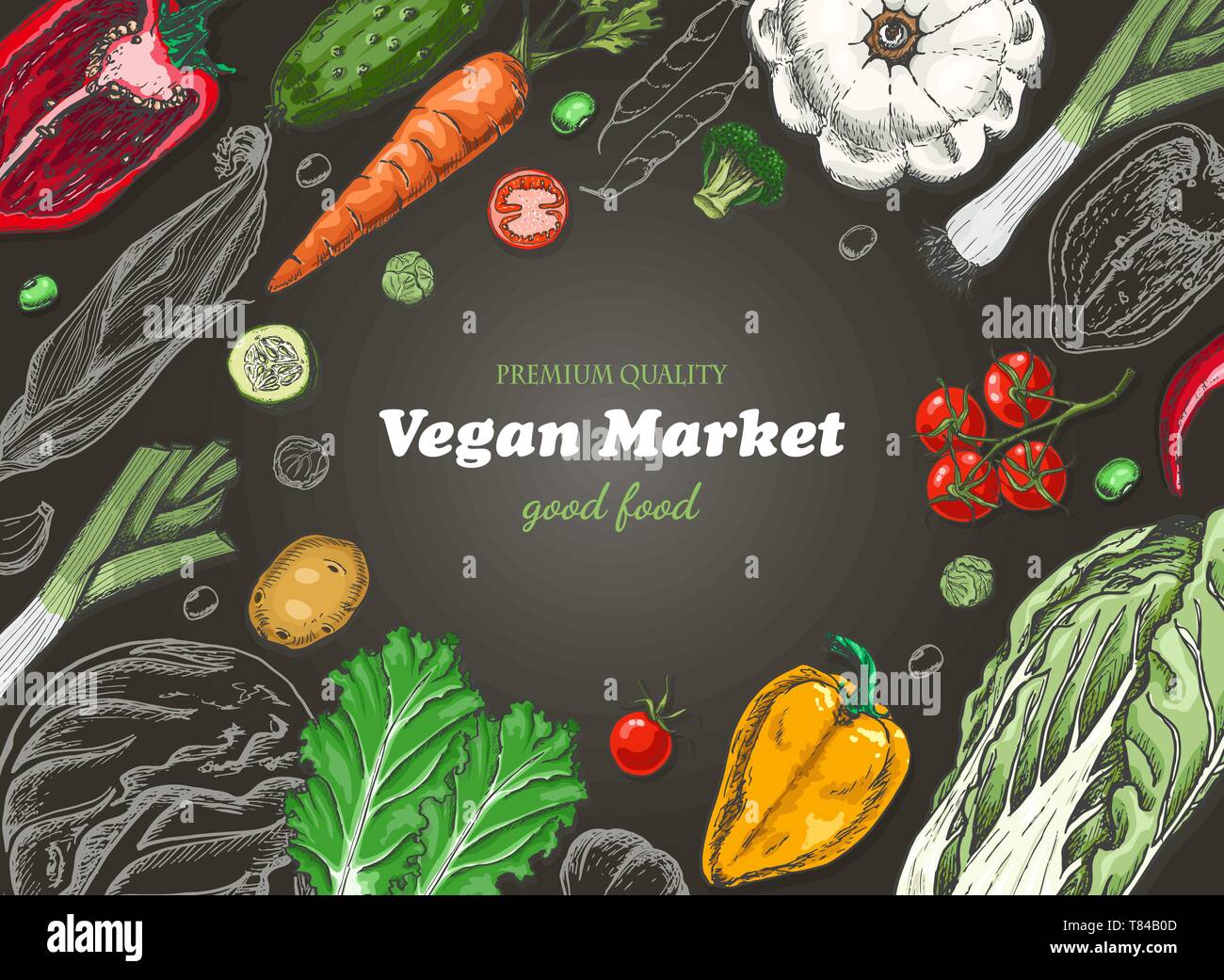 Horizontal background with different vegetables. Organic food. Vector ...