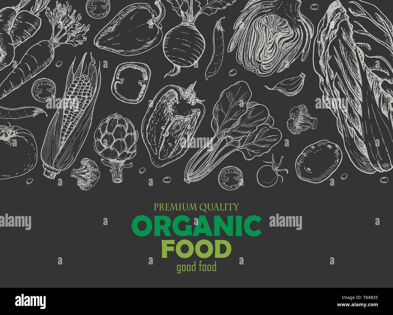 Horizontal background with different vegetables. Organic food. Vector ...