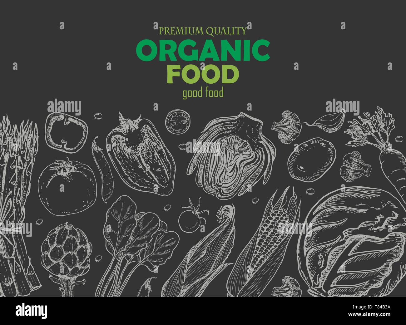 Horizontal background with different vegetables. Organic food. Vector ...