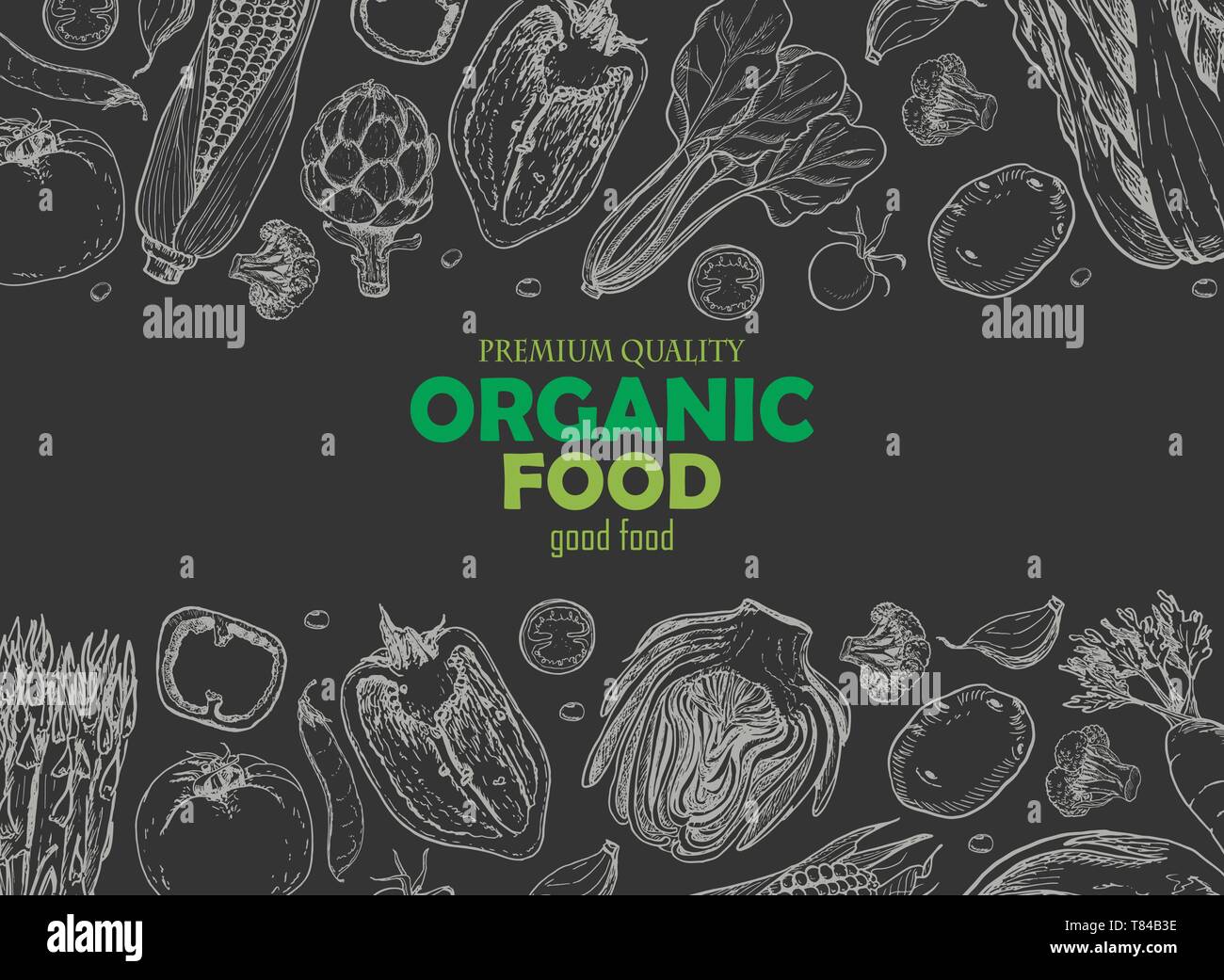 Horizontal background with different vegetables. Organic food. Vector ...