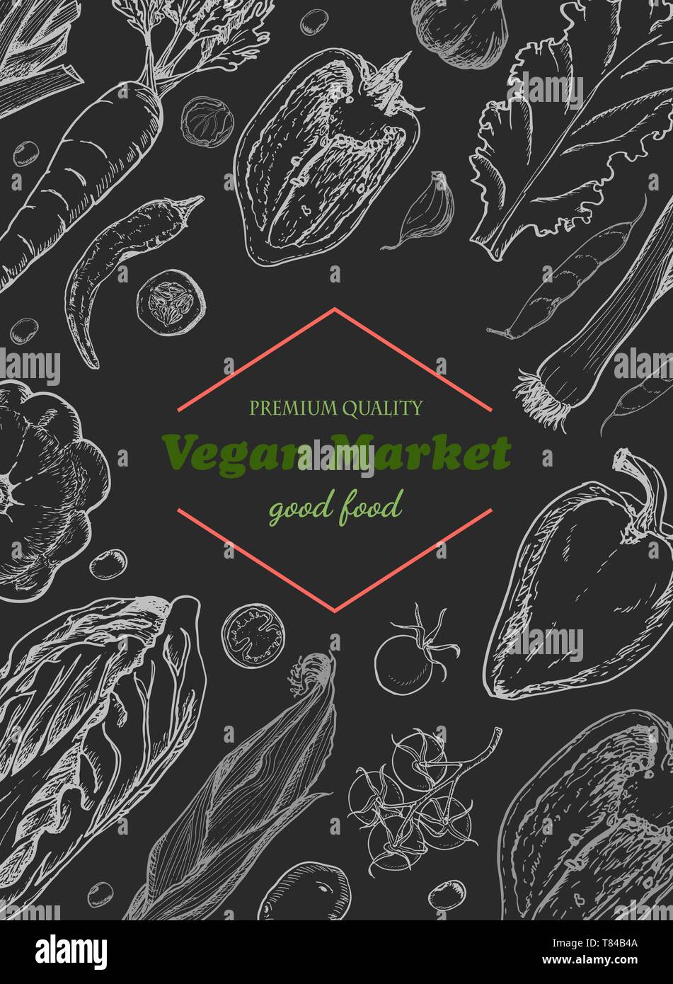 Vertical background with different vegetables. Organic food. Vector ...