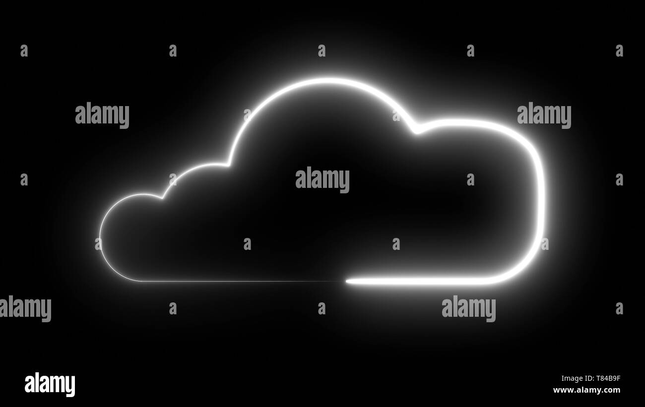 Cloud symbol with neon illumination, lowing neon light tube art design ...
