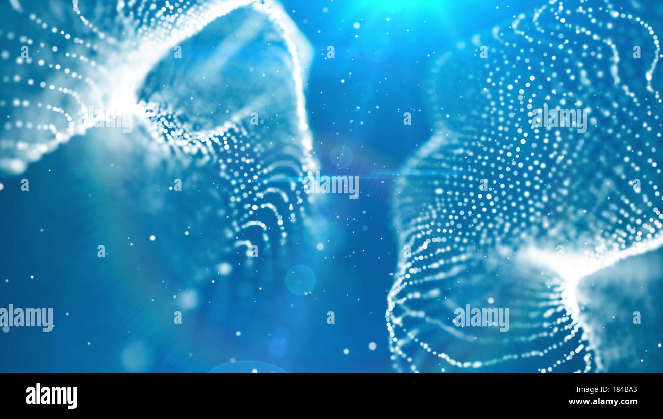 Dof particles, beautiful wavy surface with fabric effect, 3d render ...