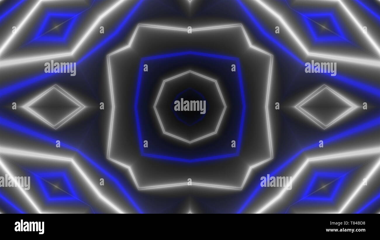 Beautiful abstract symmetry kaleidoscope with shiny neon lines, 3d render backdrop, computer ...