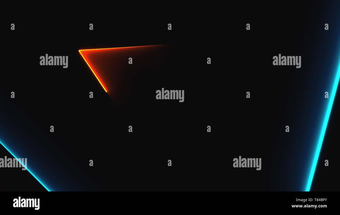Many neon triangles in space, abstract computer generated backdrop, 3D ...