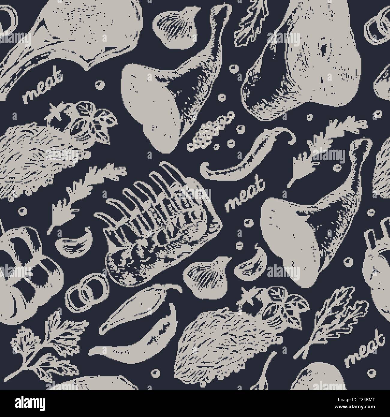 Seamless pattern with different meat products. Vector illustration for ...