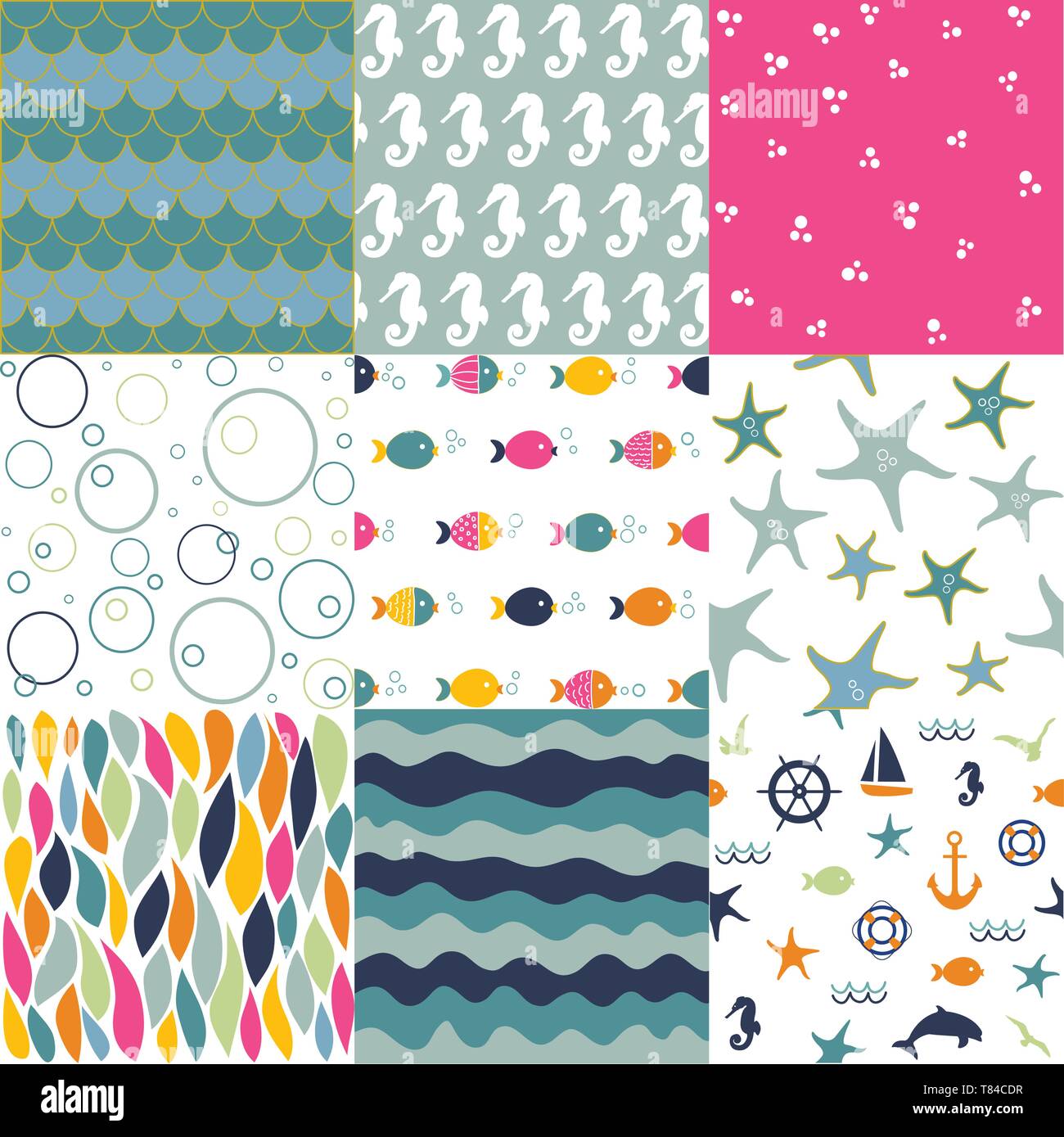 Sea seamless patterns, nautical design, marine elements Stock Vector Image & Art - Alamy