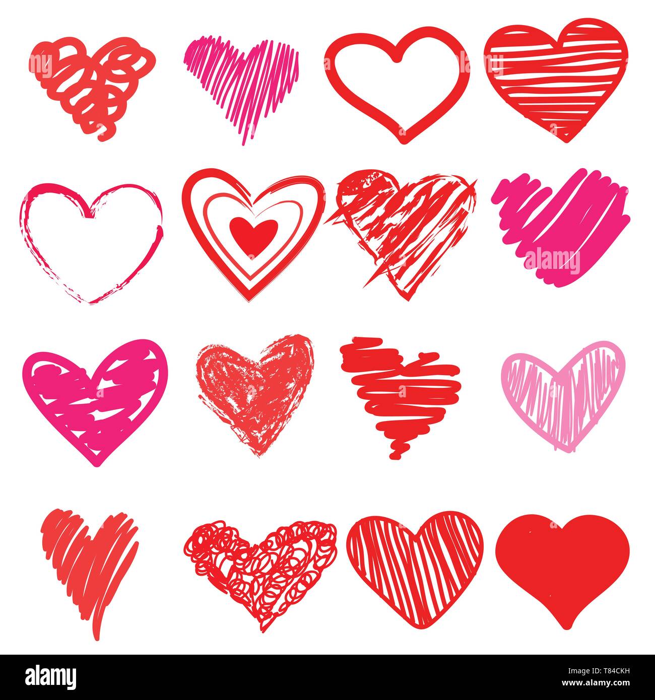 Red heart hand drawn. Icon cute, cartoon doodle love Stock Vector Image ...