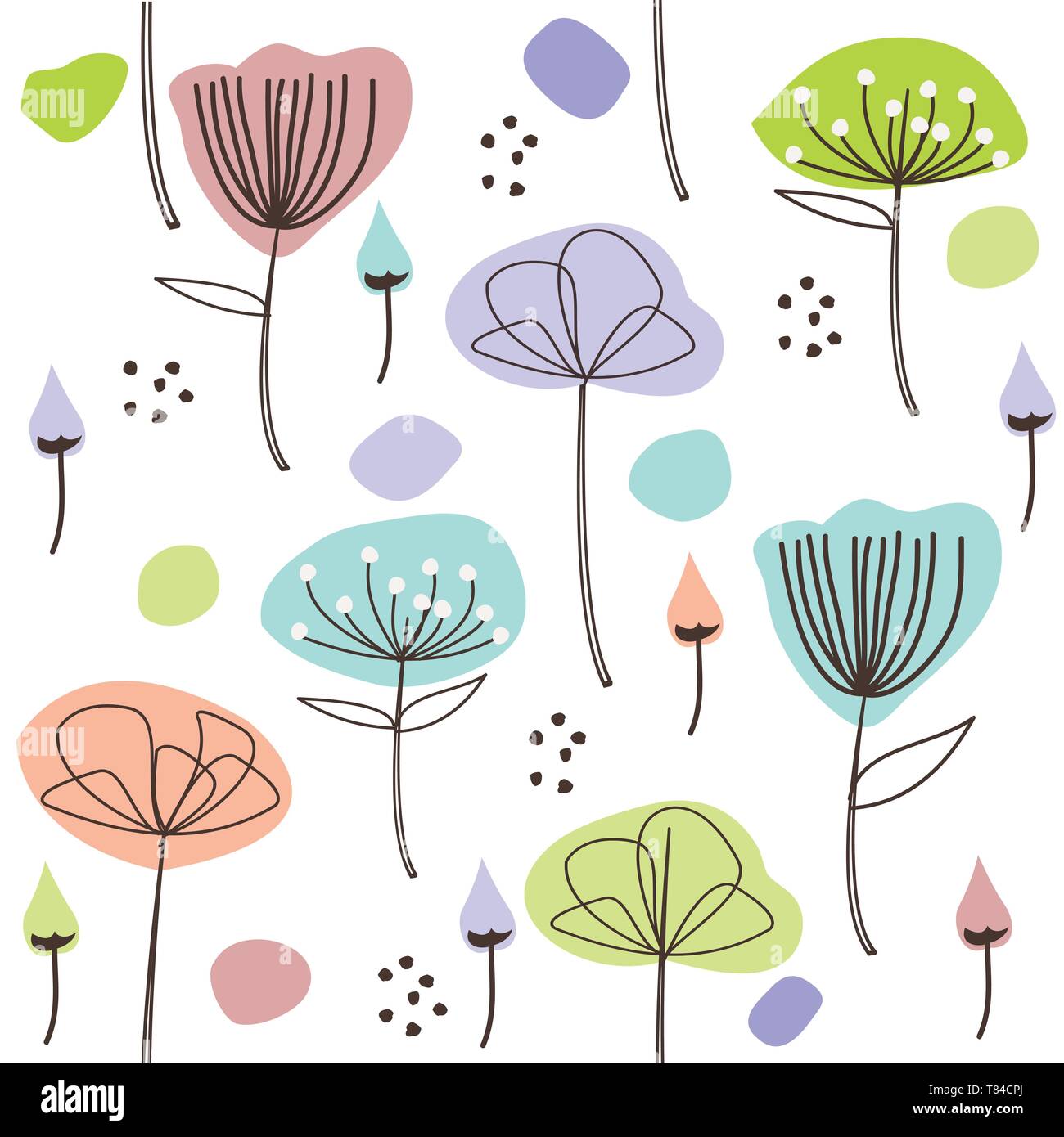 Cute pastel floral pattern. Vector hand drawn illustration Stock Vector ...
