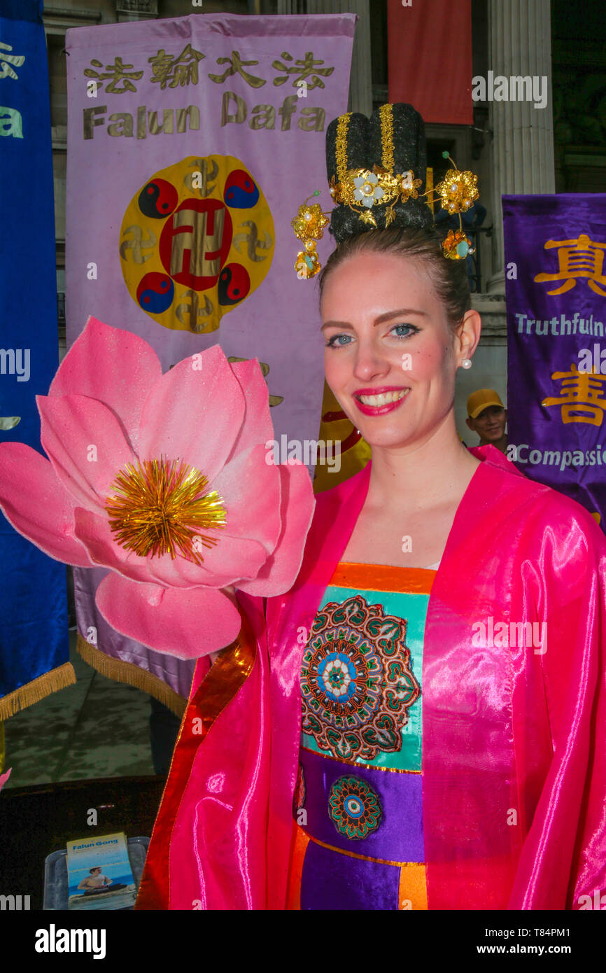 London, UK. 11th May 2019. Followers of Falun Gong, the traditional ...