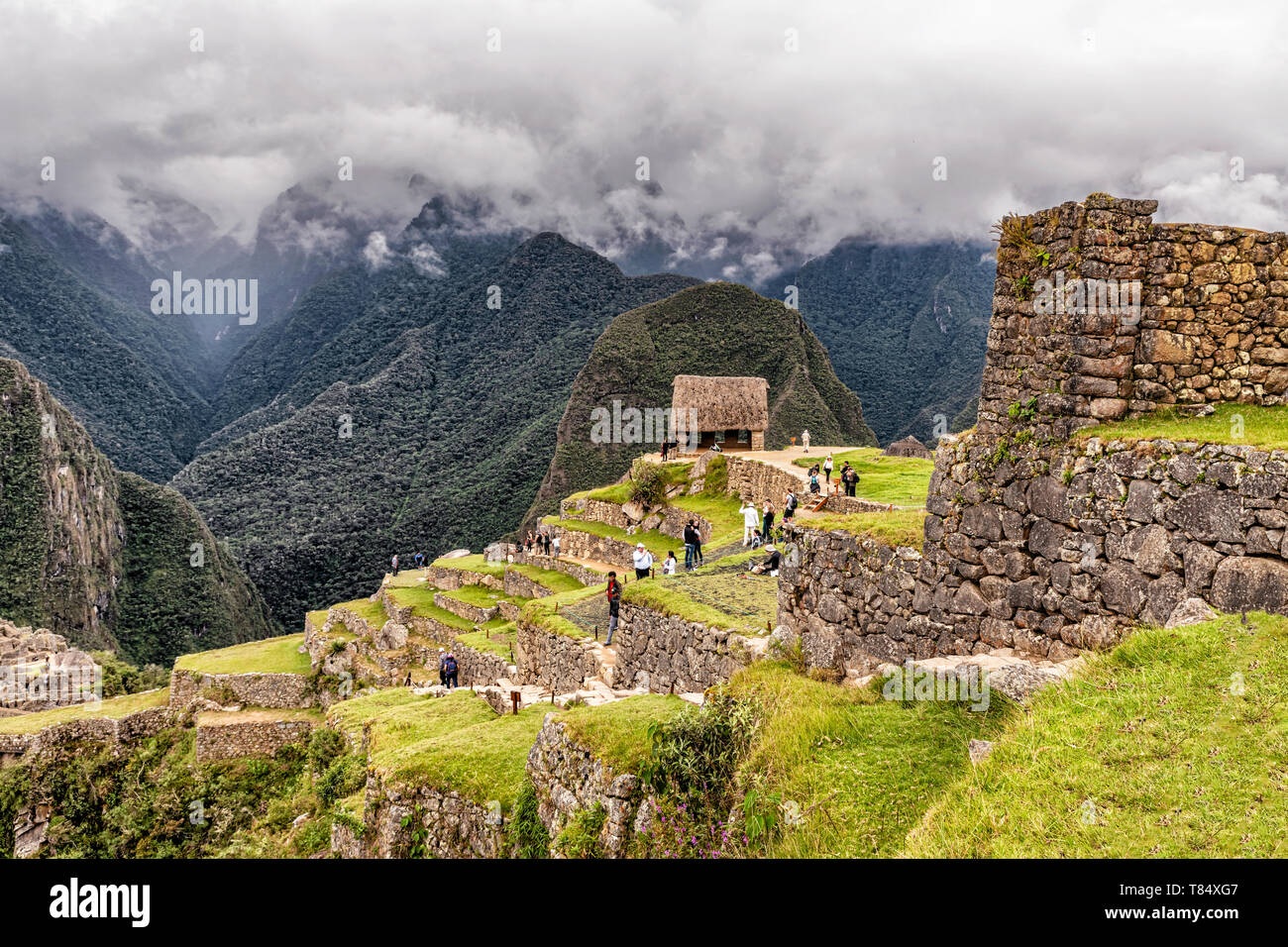 View at the buildings and houses structures in ancient Incas city of ...