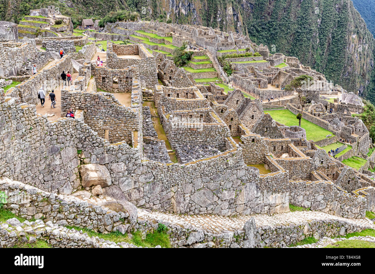 View at the buildings and houses structures in ancient Incas city of ...